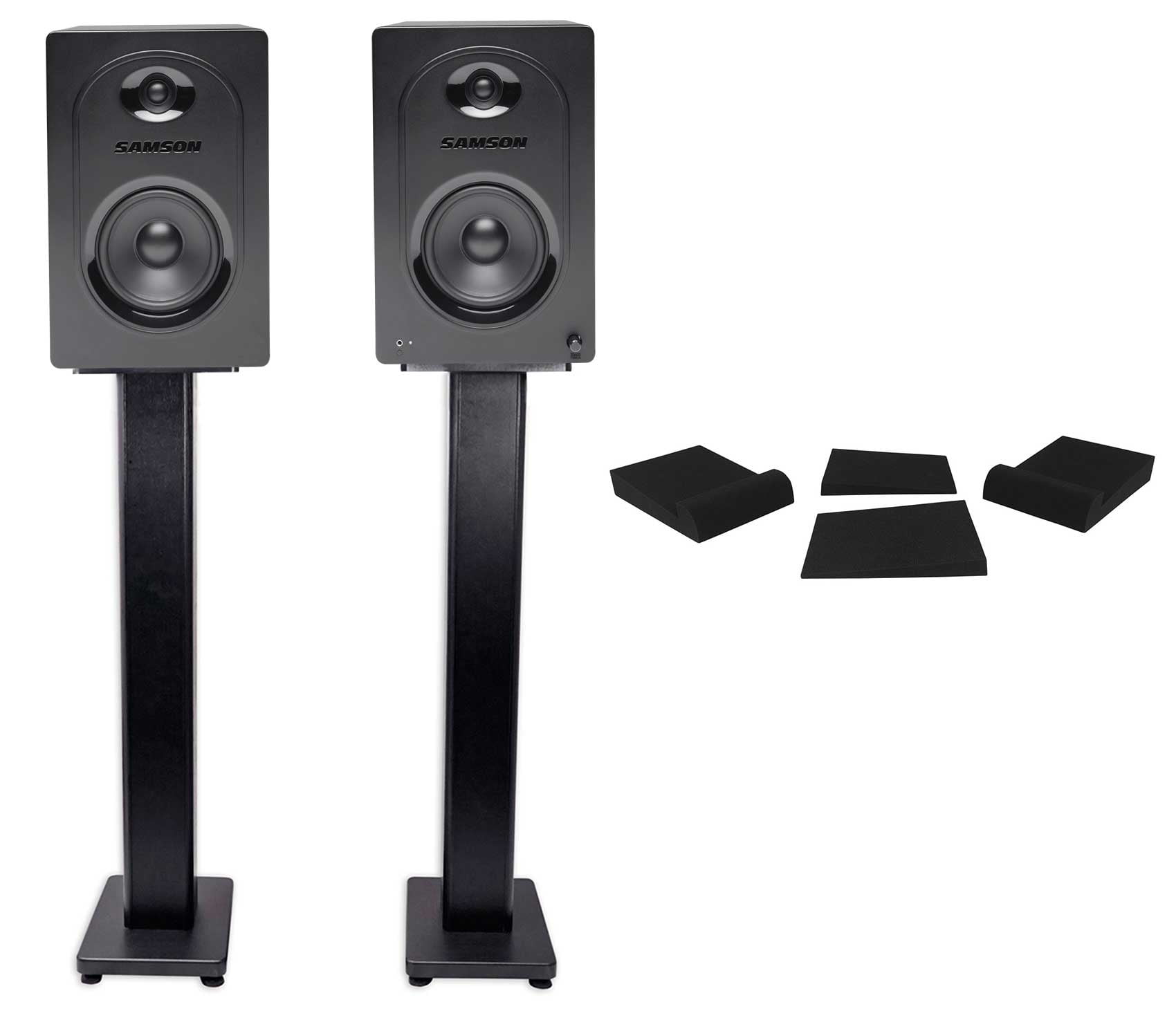 Pair Samson M50 5" Powered Studio Reference Monitors+Speaker Stands+Iso ...