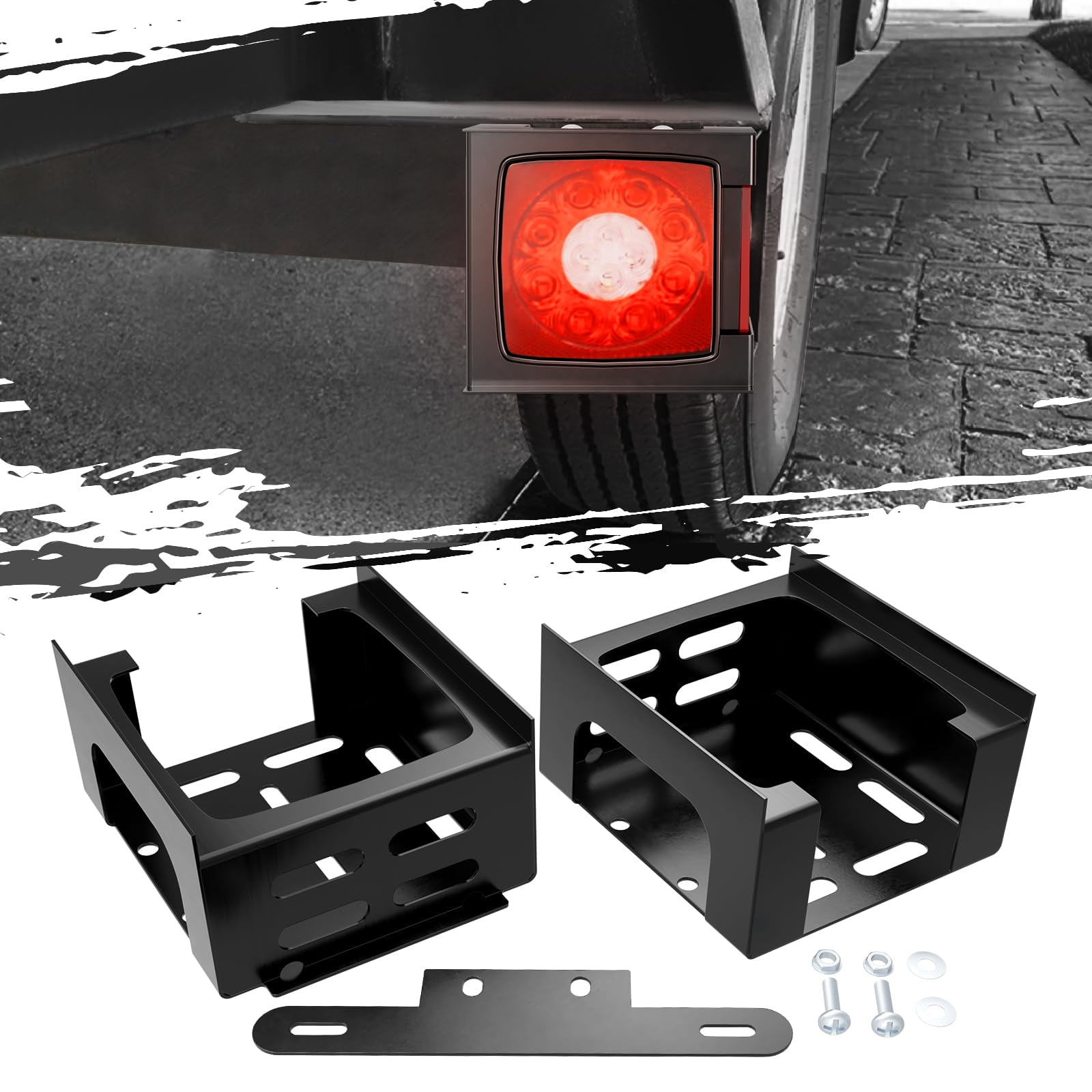Pair Square Trailer Tail RRF12 Light Mounting Box & Bracket with Screws ...
