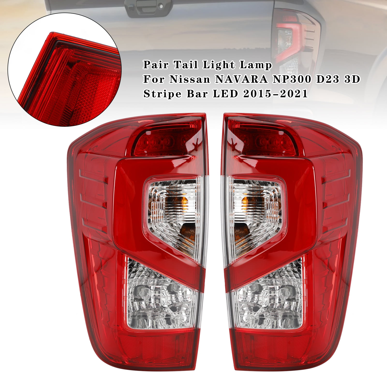 Pair Tail Light Lamp For Nissan NAVARA NP300 D23 3D Stripe Bar LED 2015 ...
