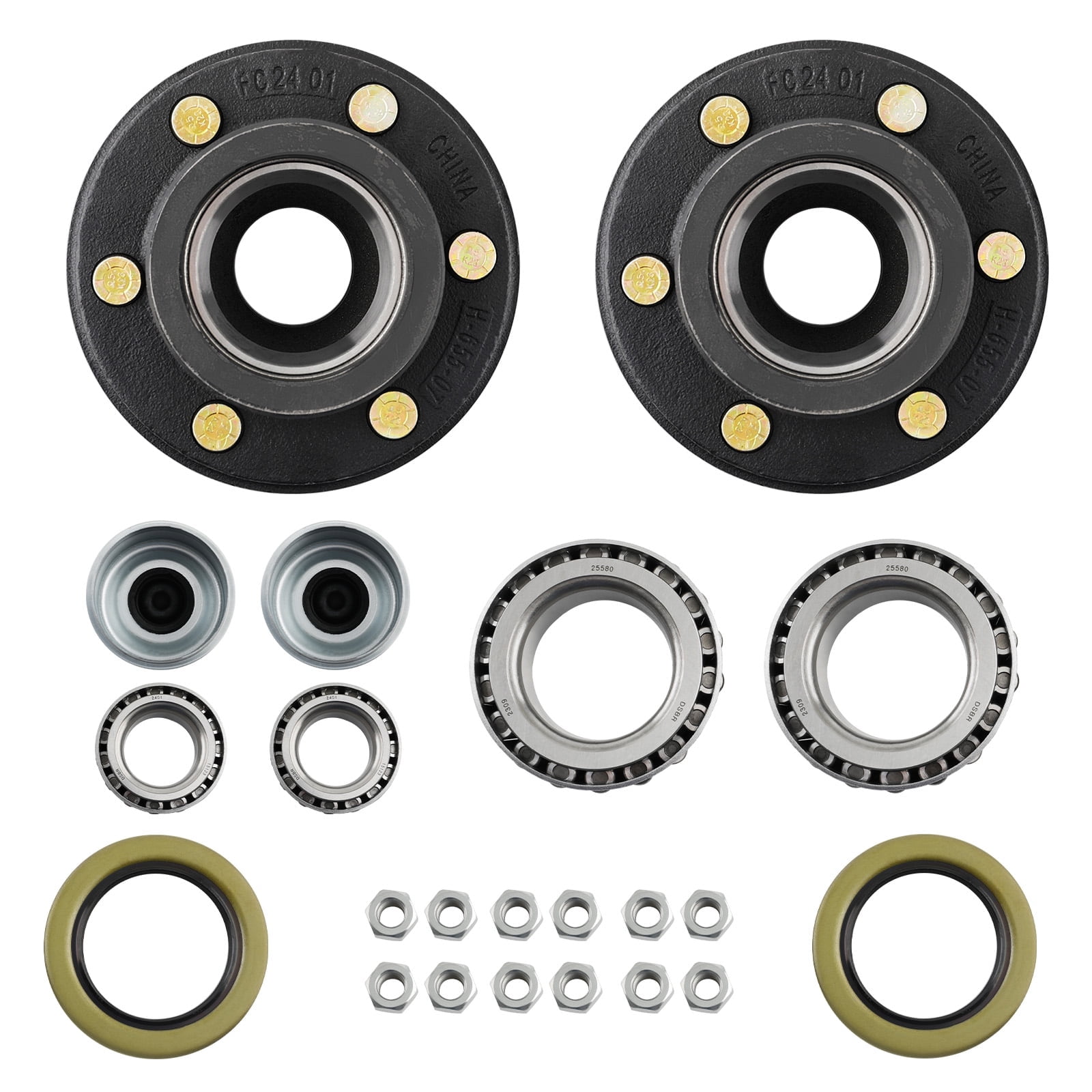 Pair Trailer Hubs with 6000# 6 Lug 6x5.5 Idler Axle Bearings Seals Lug ...