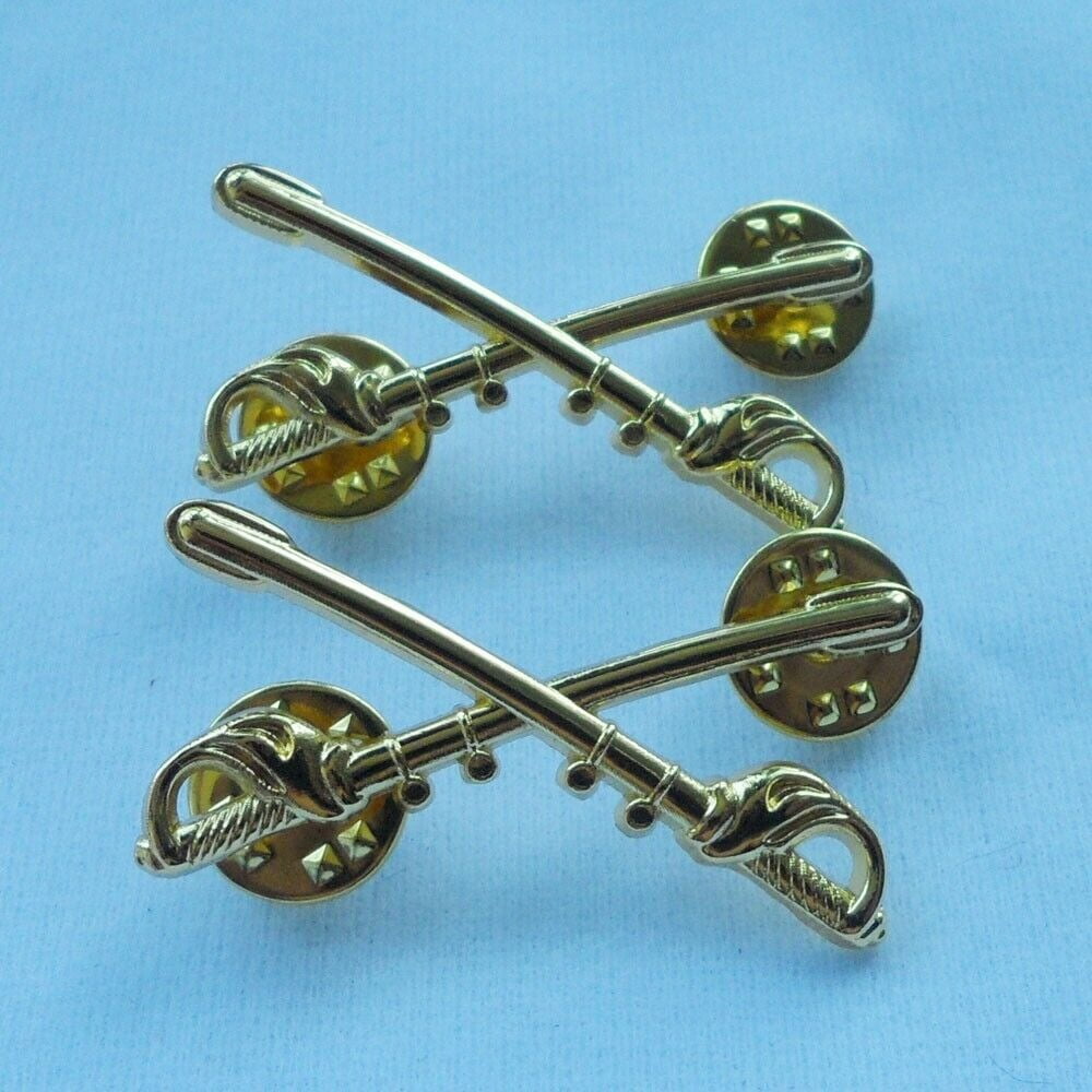 Pair US Army Cavalry Hat Lapel Insignia Badges Pin Two Crossed Sabers ...
