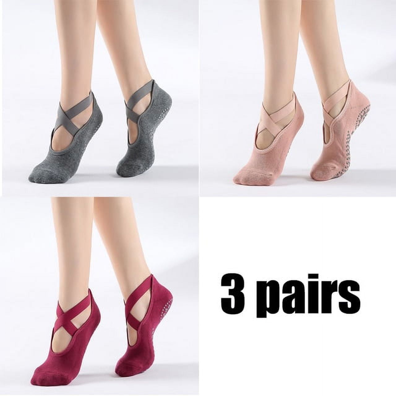 Pair Yoga Socks for Women Non-Slip Grips Straps Bandage Cotton Sock ...