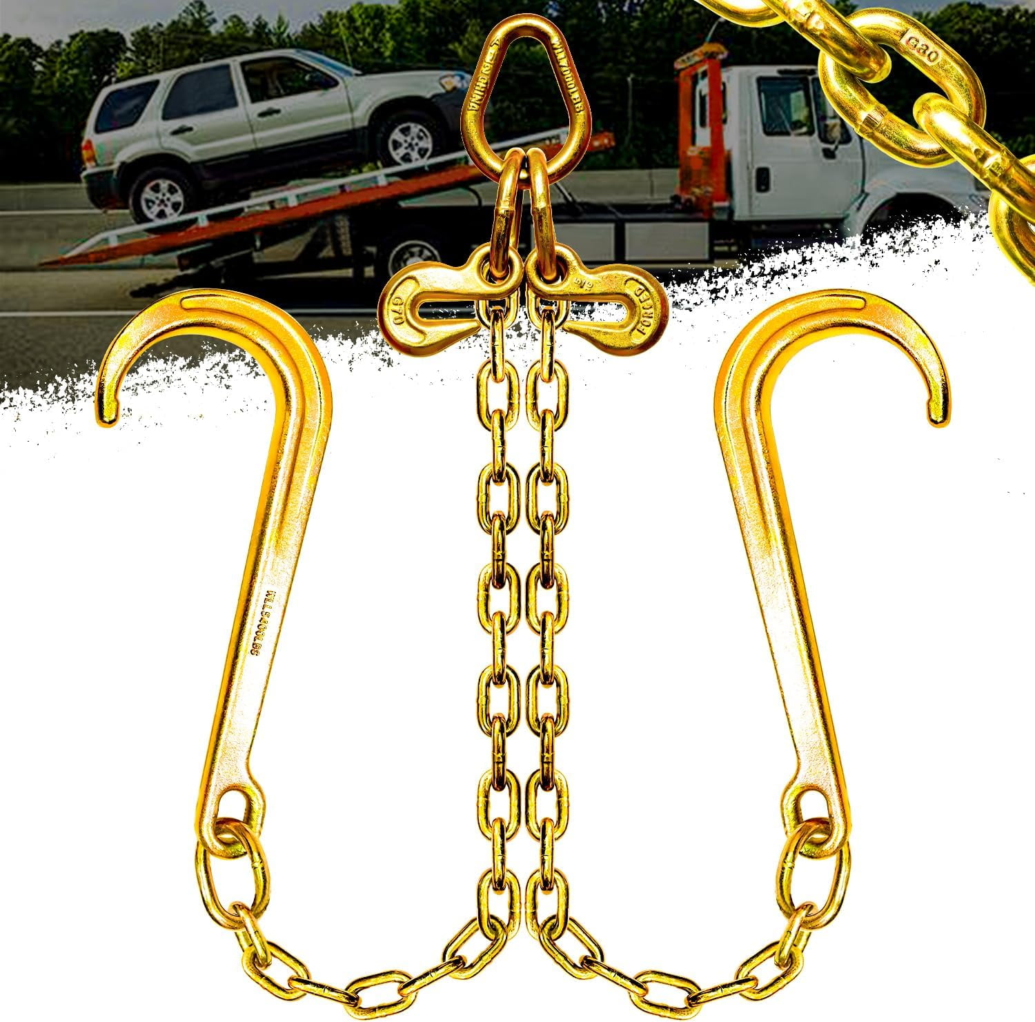 Pair of 15" J Hooks for Towing - G70 Steel with Chain Links, 5400 lb ...