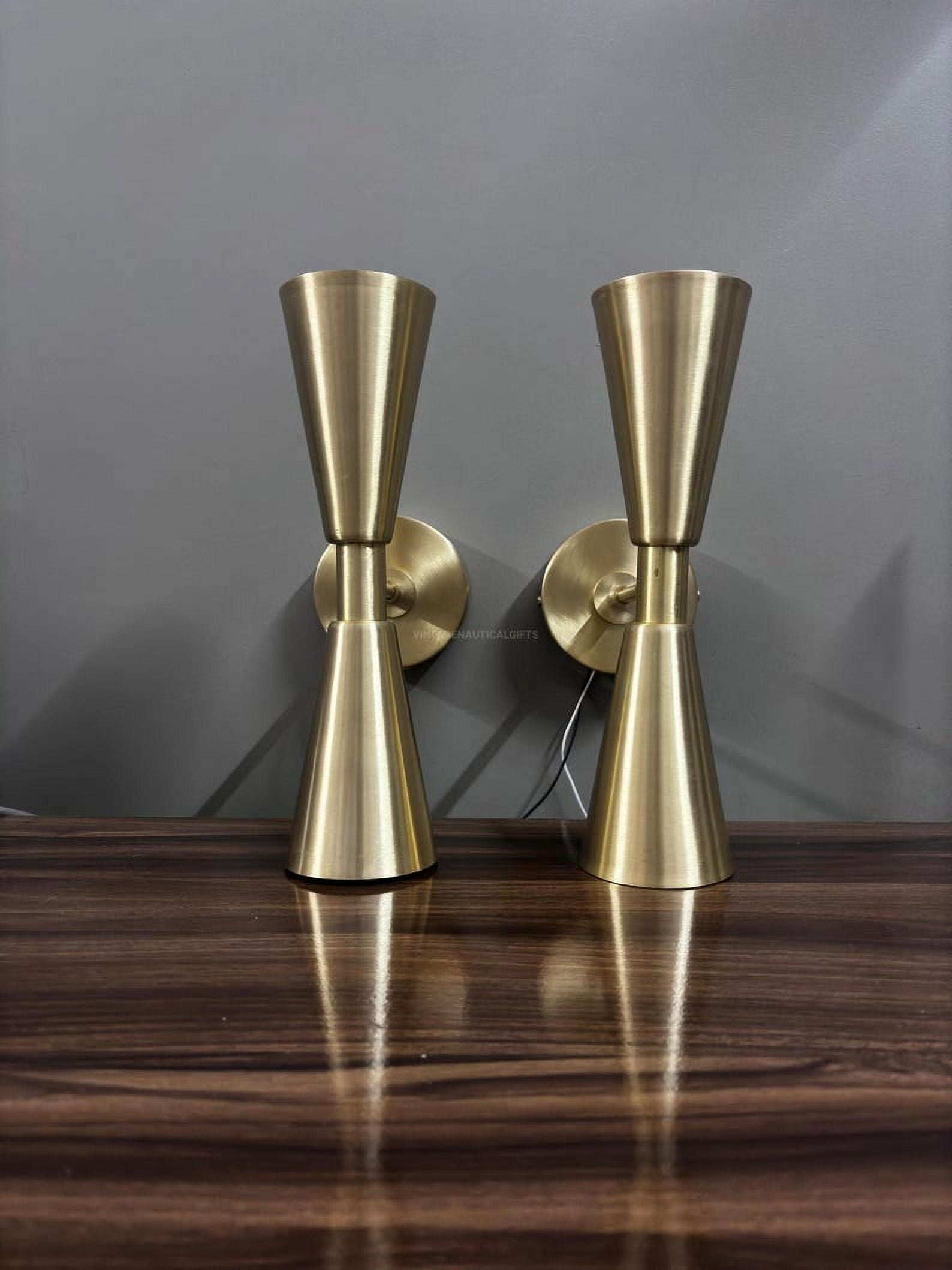 Pair of 2 Handmade Elegant Brass Double-Cone Wall Sconces - Modern Mid ...