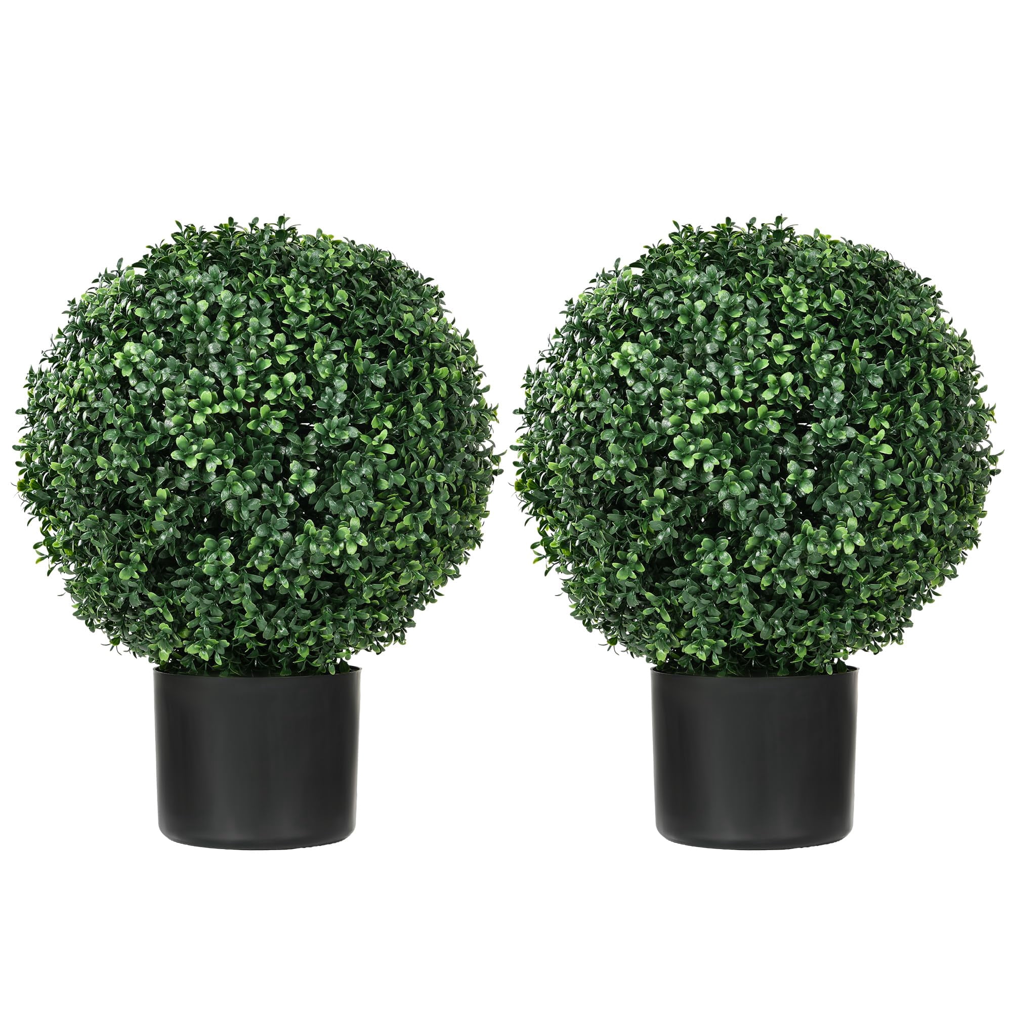 Two 20.5" Artificial Boxwood Ball Trees with Faux Moss Pot, Decorative ...