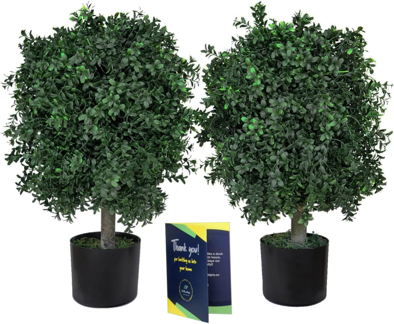 Pair of 24" Tall Artificial Boxwood Shrubs, Outdoor Ready, Natural ...