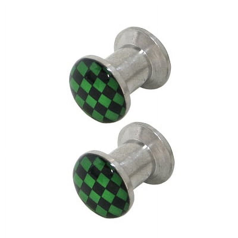 Pair of 2ga Checker Logo Surgical Steel Screw Fit Ear Plugs - Walmart.com