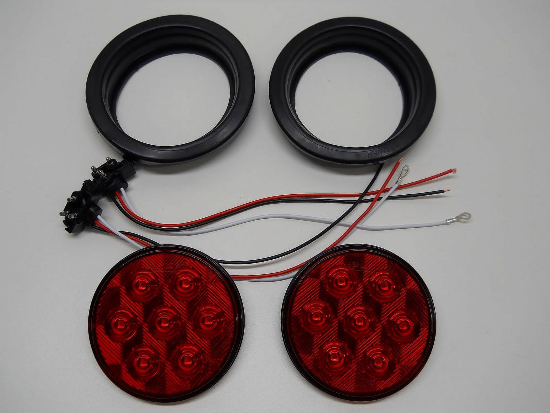 Pair of 4" Round Red 7 LED Trailer Truck Brake Stop Turn Taillights ...