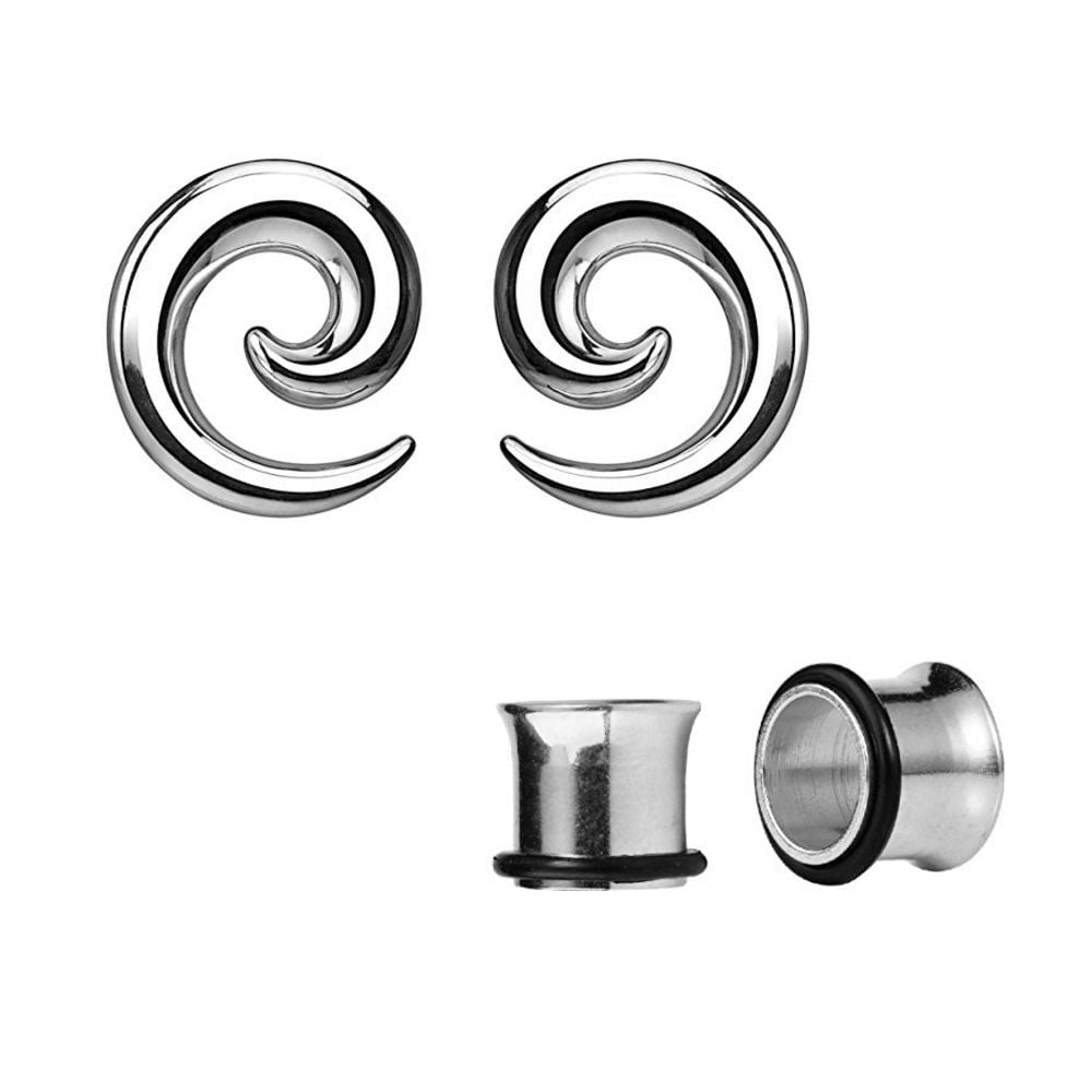 Pair of Anodized Titanium Seamless Steel Spiral Ear Tapers with Ear ...