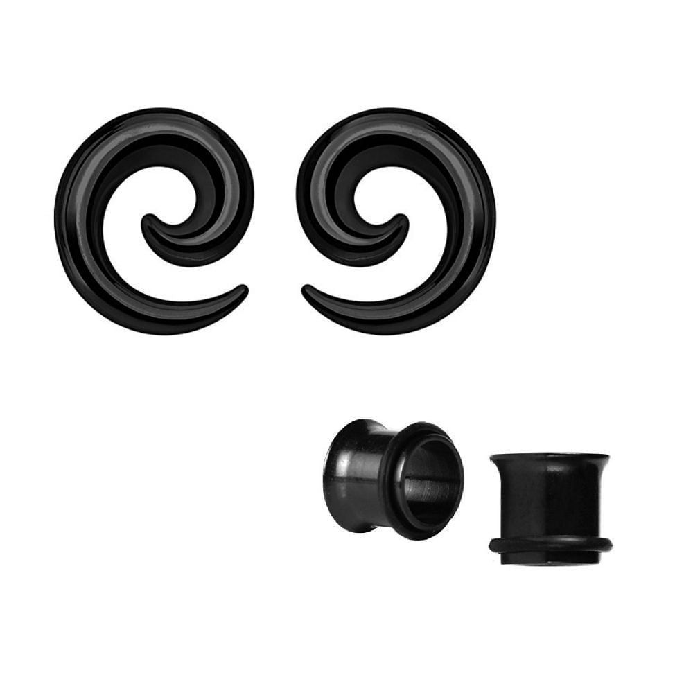 Pair of Anodized Titanium Seamless Steel Spiral Ear Tapers with Ear ...