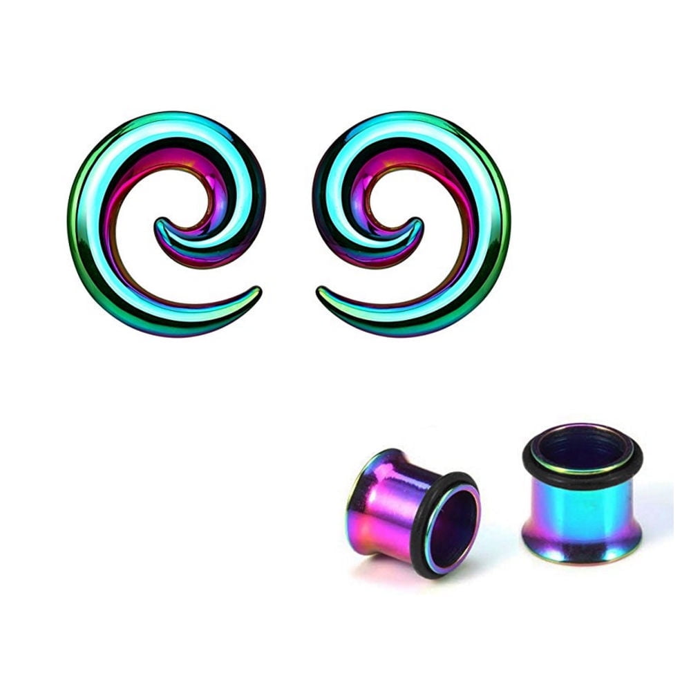 Pair of Anodized Titanium Seamless Steel Spiral Ear Tapers with Ear ...
