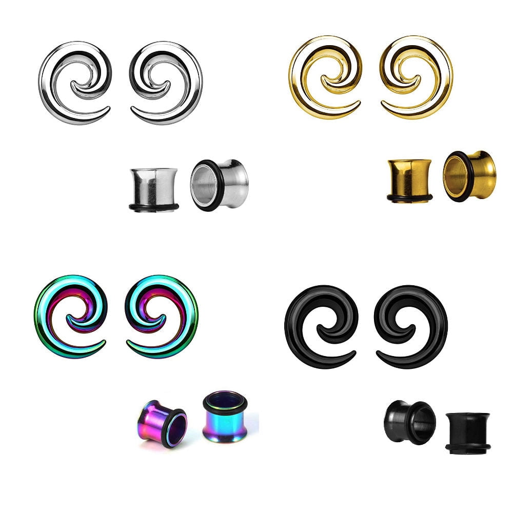 Pair of Anodized Titanium Seamless Steel Spiral Ear Tapers with Ear ...
