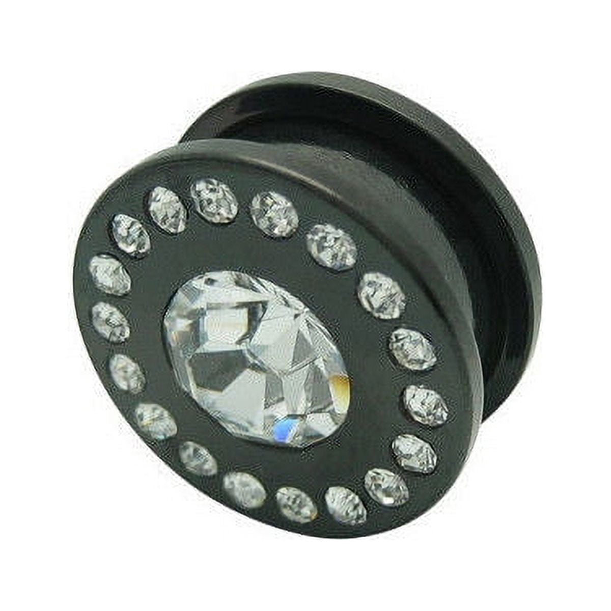 Pair of Black Titanium Ear Plugs Screw Fit with Clear Gems - 8 Gauge to ...
