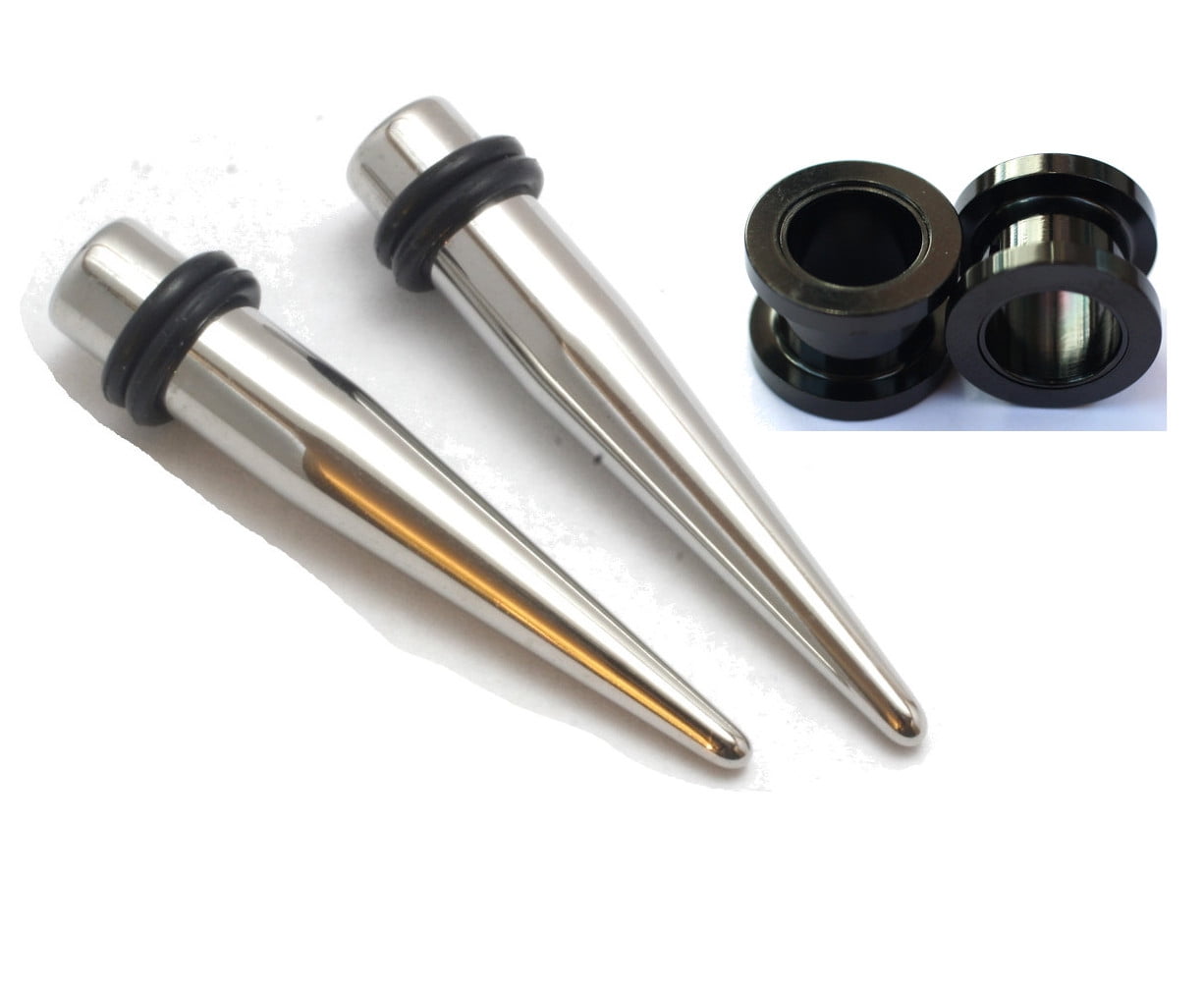 Pair of Black Titanium Tapers and Screw Tunnels Ear Stretching Kit ...