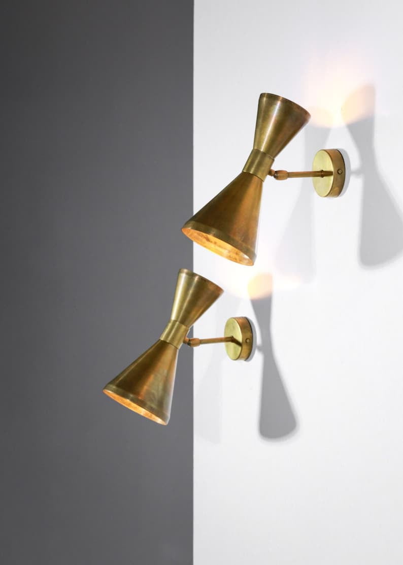 Pair of Contemporary Italian Diabolos Wall Sconces – Solid Brass Double ...