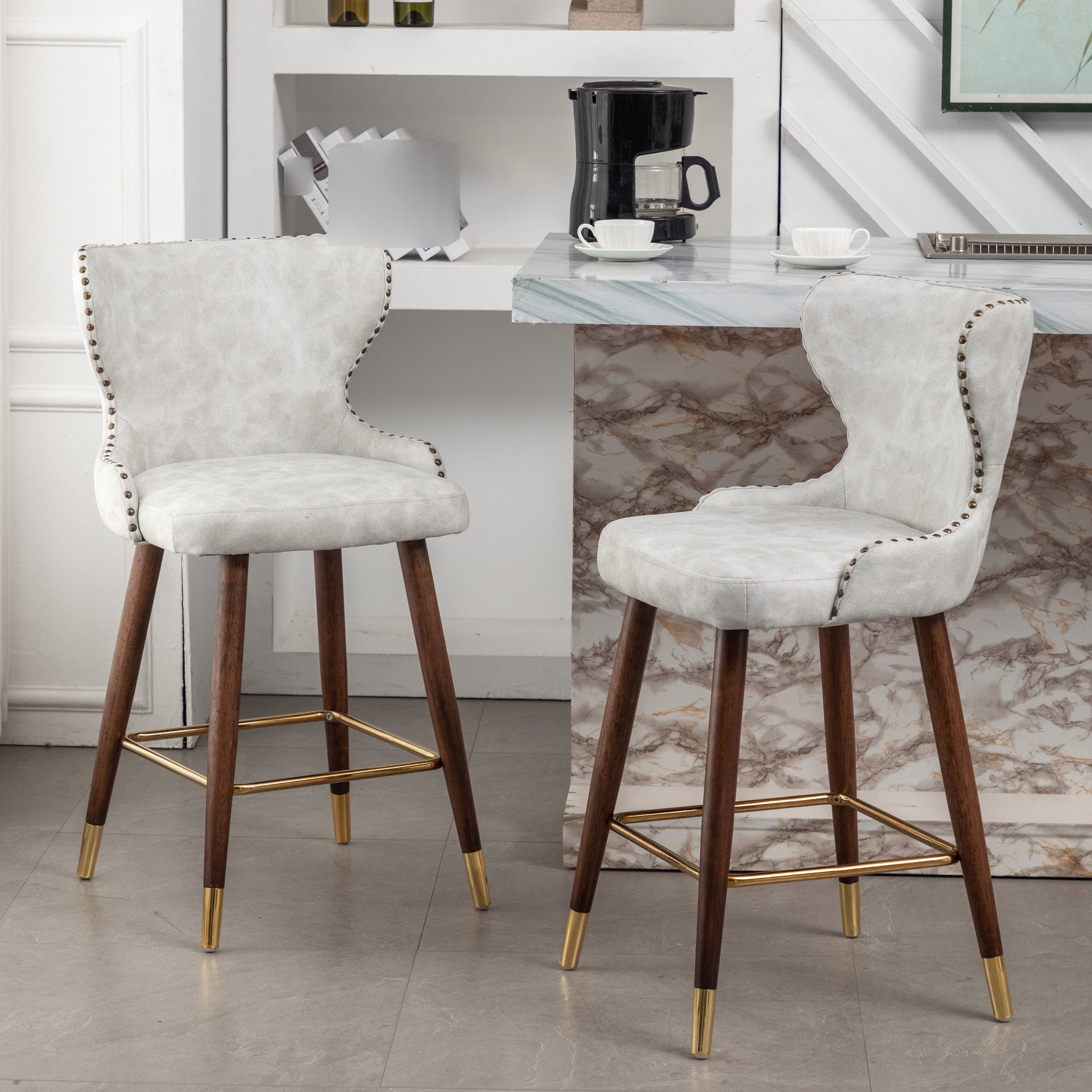 Pair of Counter Stools | Button Tufted for Vintage Look, Used in Dining ...