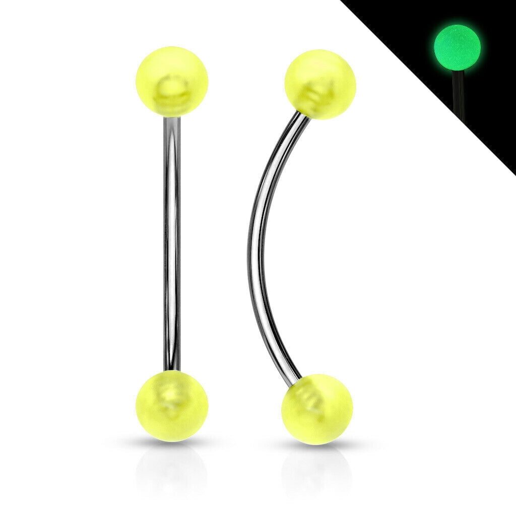 Pair of Curved Barbell with Glow in the Dark Ball Ends for Snake Eye ...