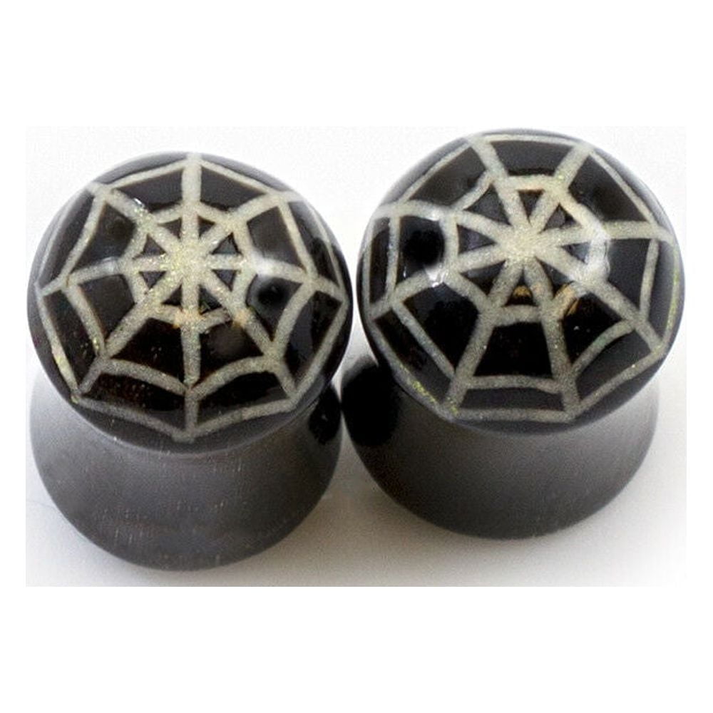 Pair of Ear Plugs made of Organic Horn Bone with Spider web Design ...
