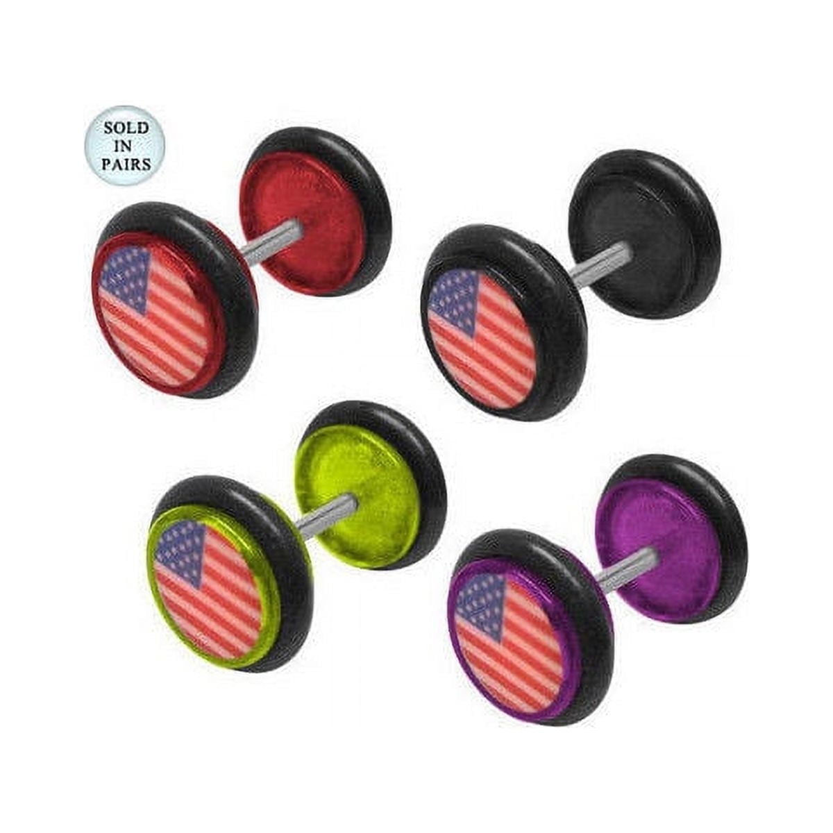 Pair of Fake/Cheater American Flag Acrylic 14 Gauge Ear Plugs - 4 ...