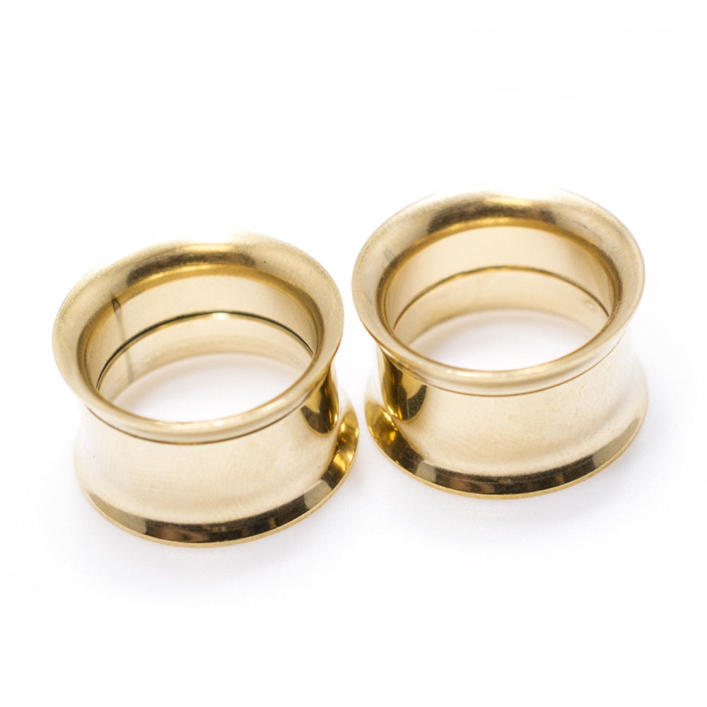 Pair of Gold IP Surgical Steel Double Flared Tunnel Plugs Ear Piercing ...