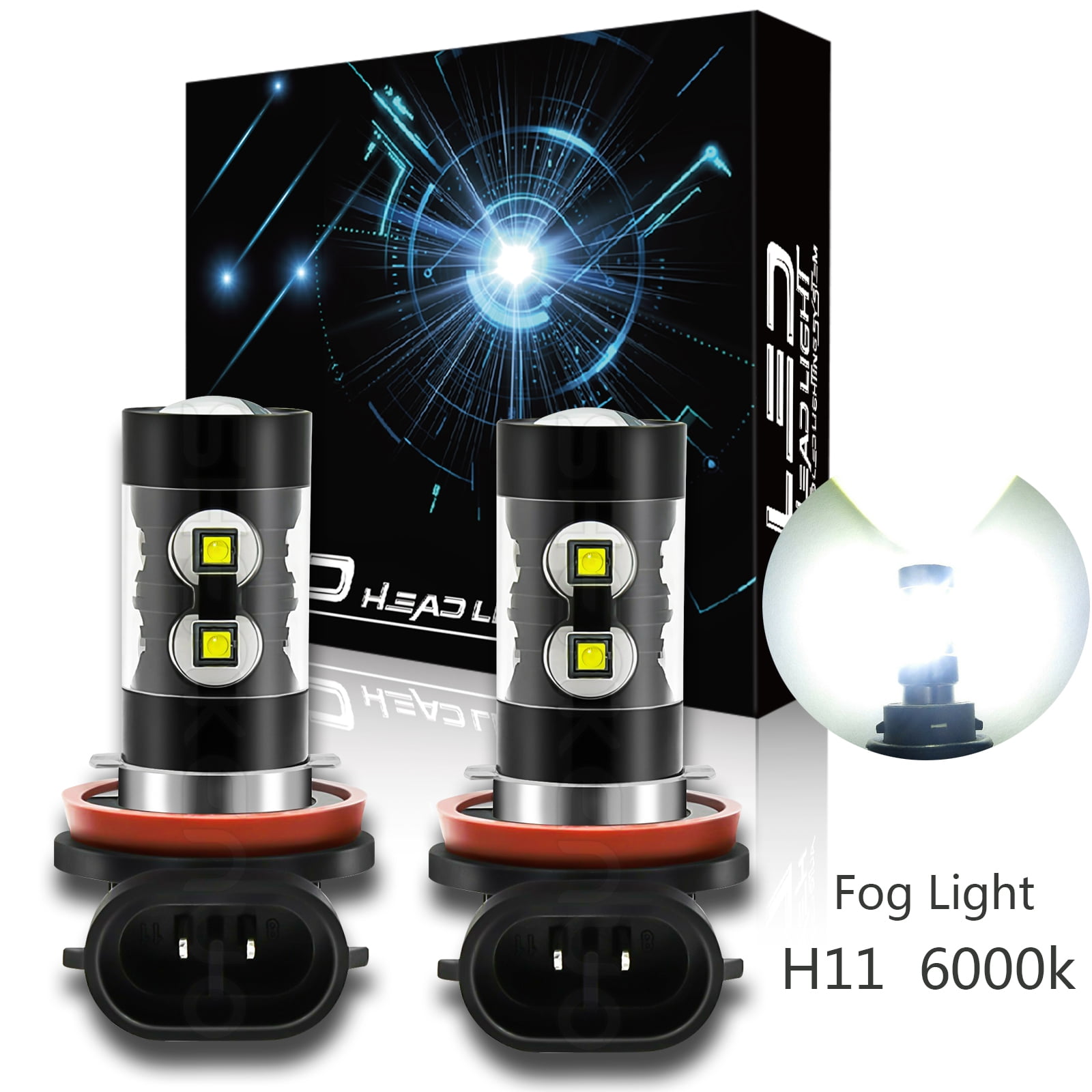 Pair of H11 LED Fog Driving Light Bulb Conversion Kit Super White Lamp ...
