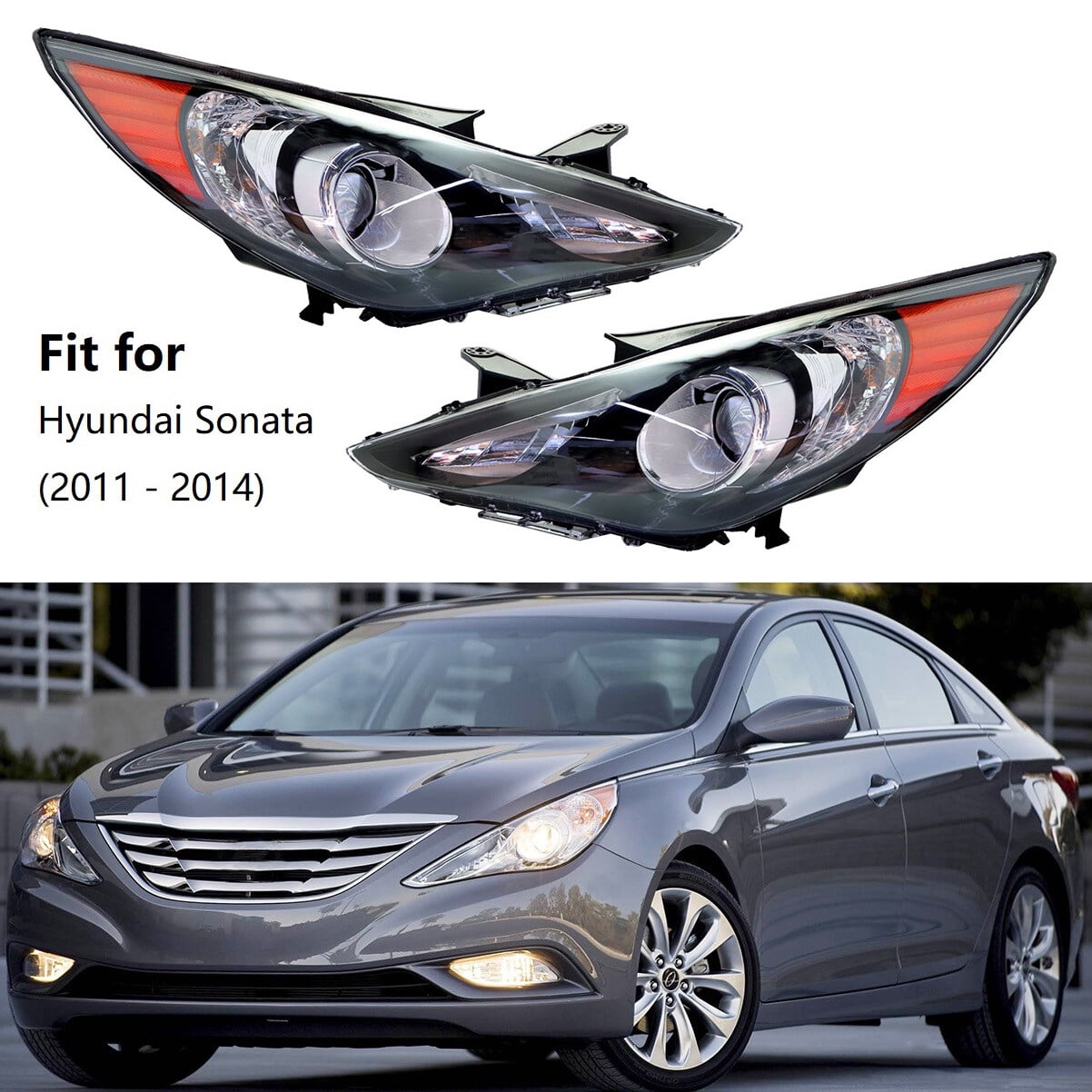 Pair of Headlight Housing Assembly, Black High Light Transmission ...