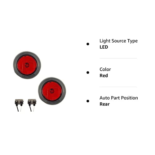 Pair of LED 2.5" Round - Red Clearance/Side Marker Lights with Grommets and 2 Pole Wire ...