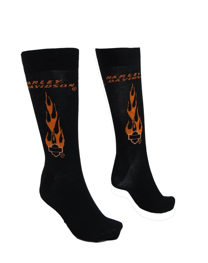 Pair of Men's Black Harley Davidson Orange Flame Socks, Sock Size 10-13 ...