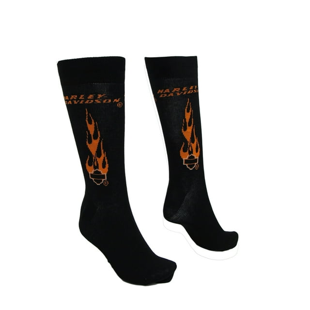Pair of Men's Black Harley Davidson Orange Flame Socks, Sock Size 10-13 ...