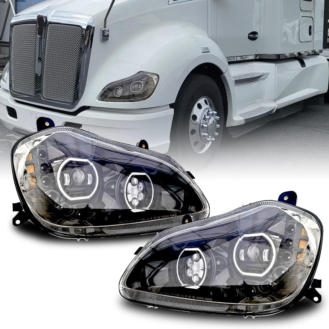 Pair of Projector Headlight with LED for Kenworth T680 Trucks - Walmart.com
