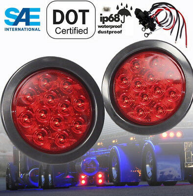 Pair of Red LED 4" Round Stop Turn Tail Emergency Strobe with GROMMET ...