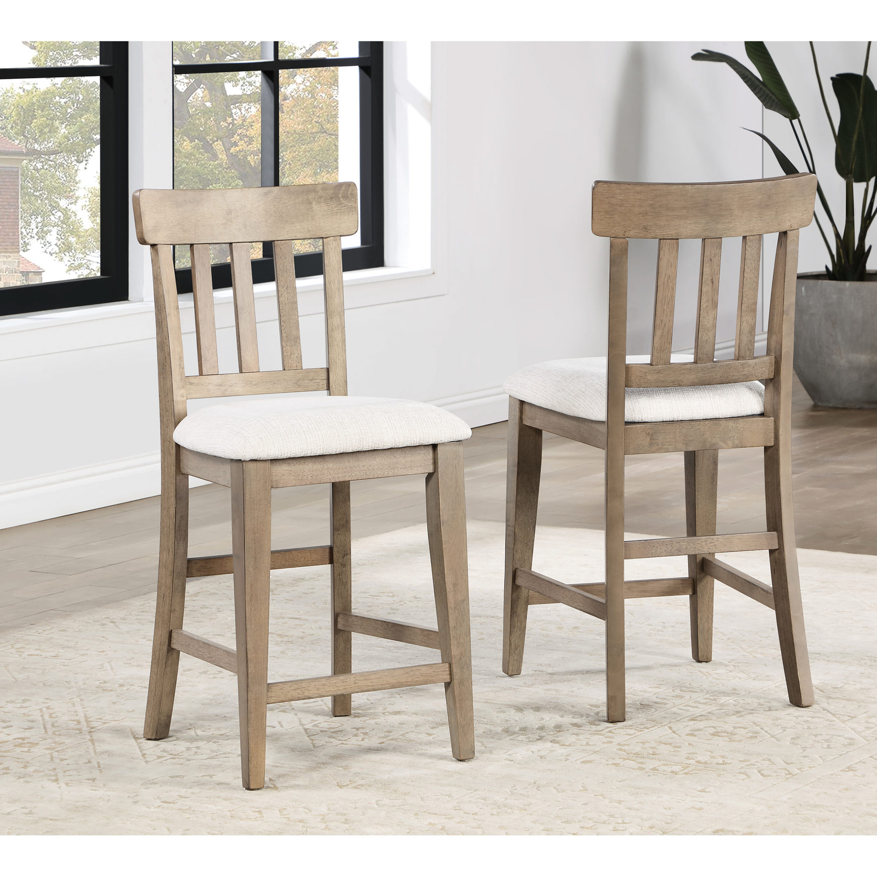 Pair of Sand - Colored Counter Chairs / 42 in Product Height, 350 lbs ...