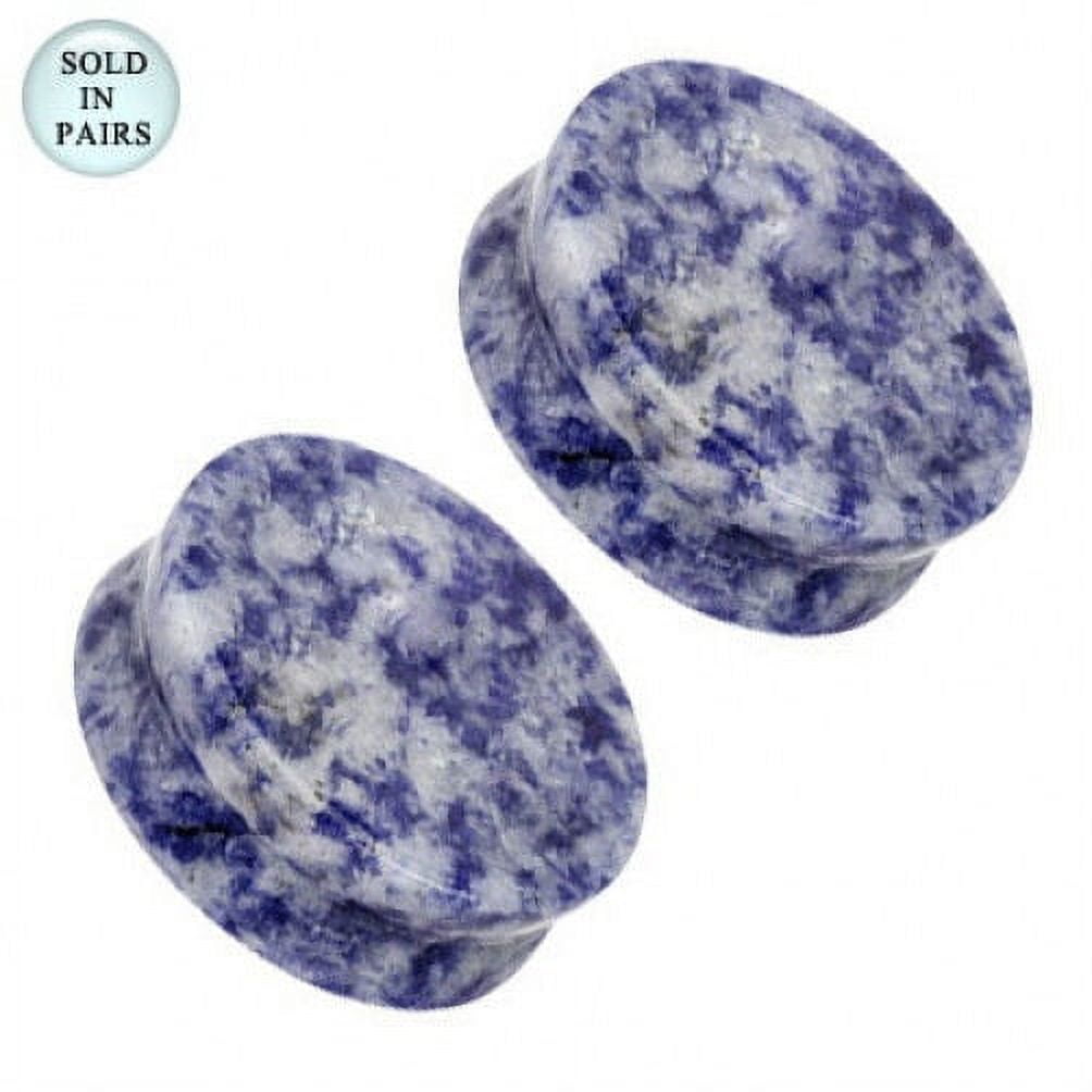Pair of Semi-Precious Stone Blue Spot Ear Plugs - 1/2" Gauge to 1" Inch ...