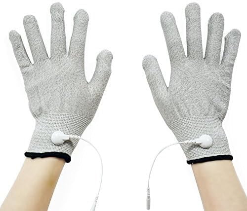 Pair of Silver Conductive Massage Gloves With Adapter Lead wires For ...