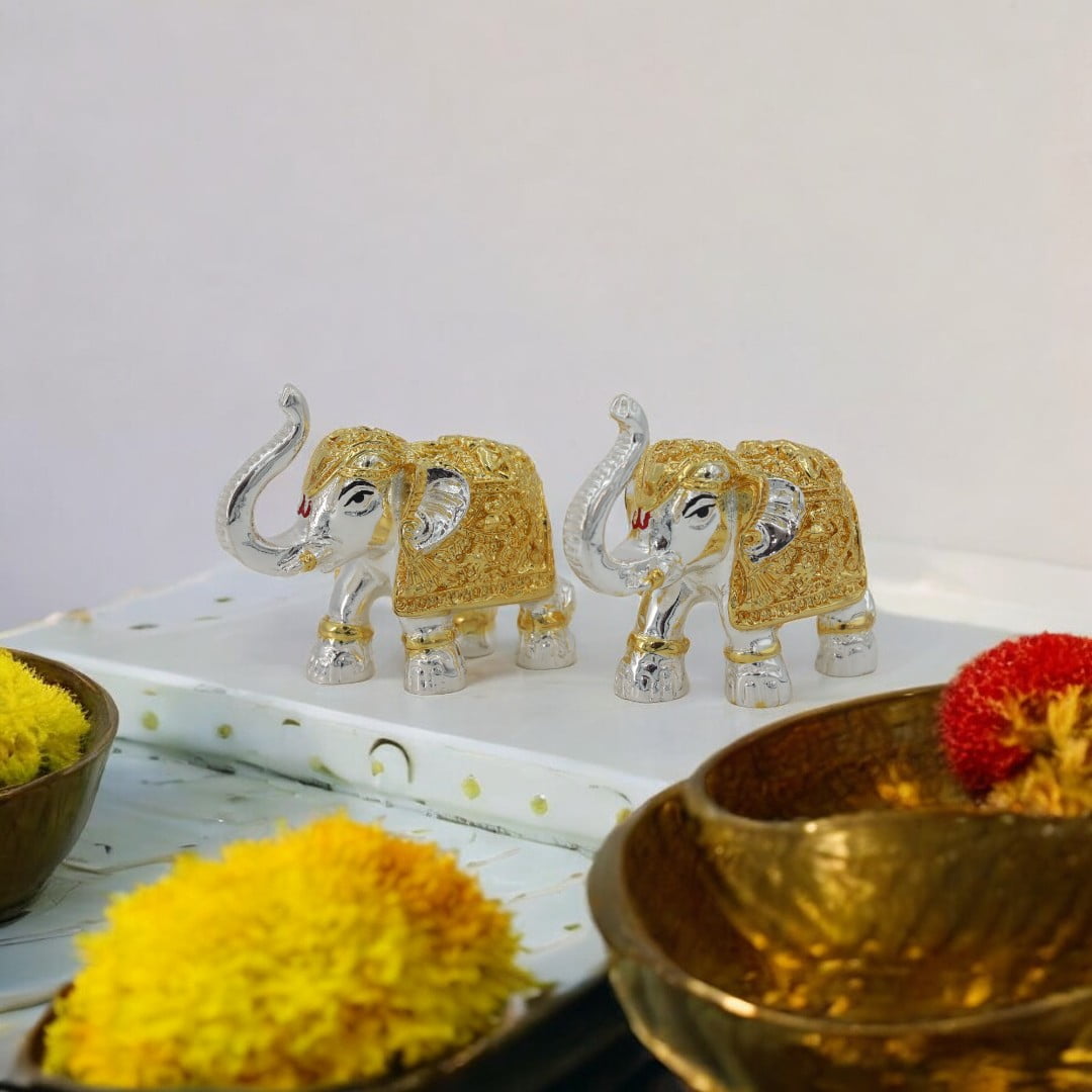 Pair of Silver & Gold Elephant Statues – Beautifully Crafted Gift Set ...