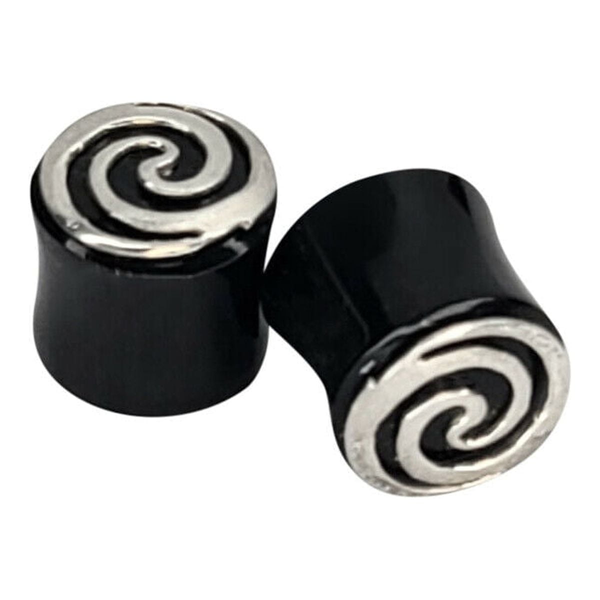 Pair of Solid Ear Plugs Organic Bone with Silver Spiral Design ...