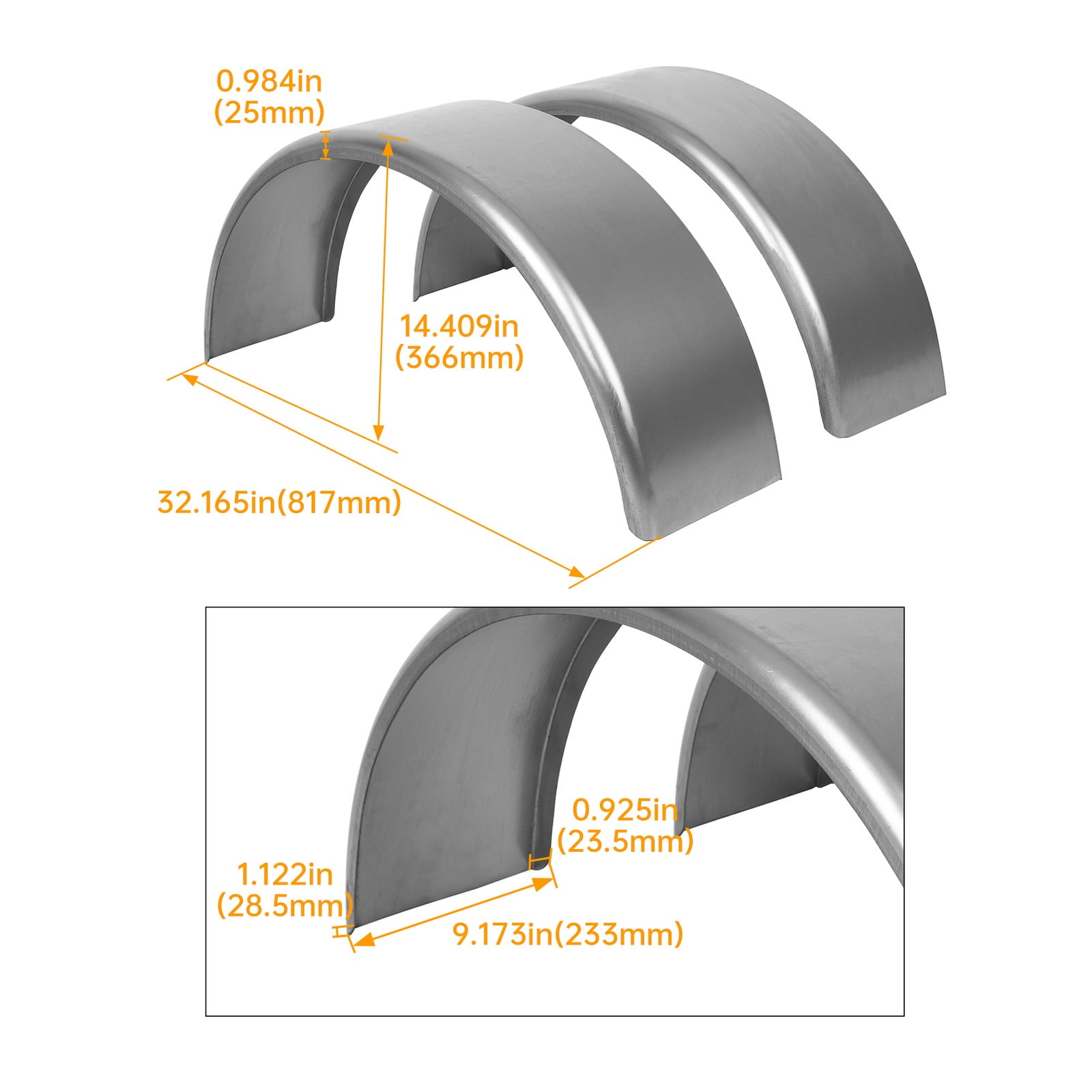 Pair of Steel Round Single Axle Trailer Fenders & Backs For 14" 15'' 16 ...