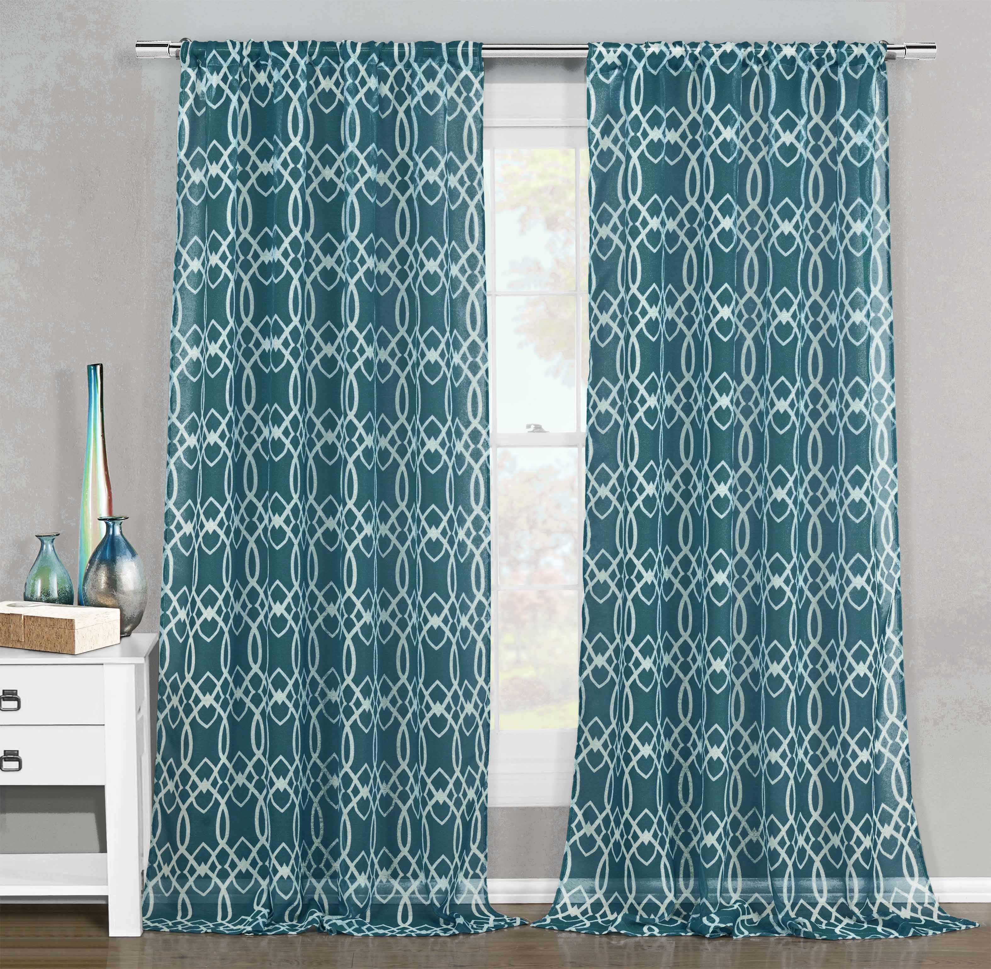 Pair of Textured Sheer Window Curtain Panels for Living Room: Dark Teal ...