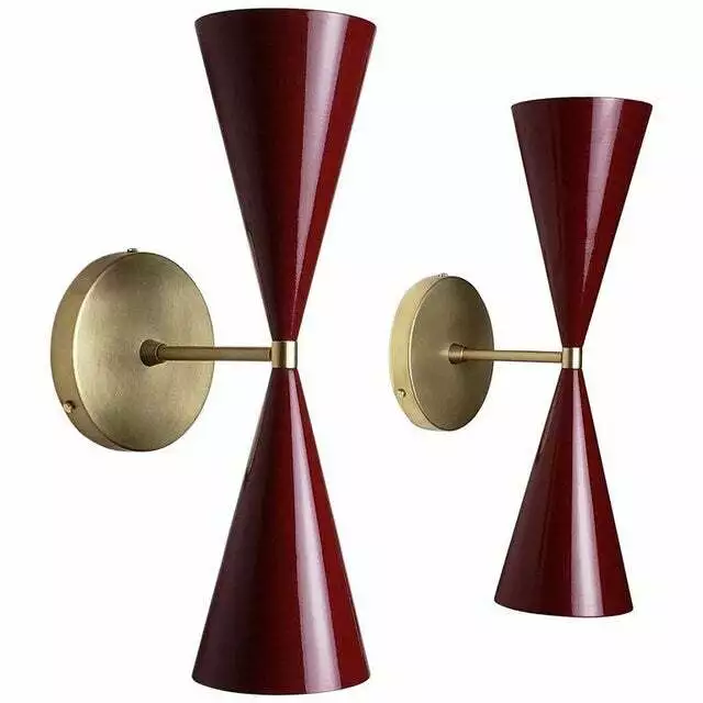 Pair of Tuxedo Wall Sconce Red Enamel Mid Century Lamps Lighting Wall ...