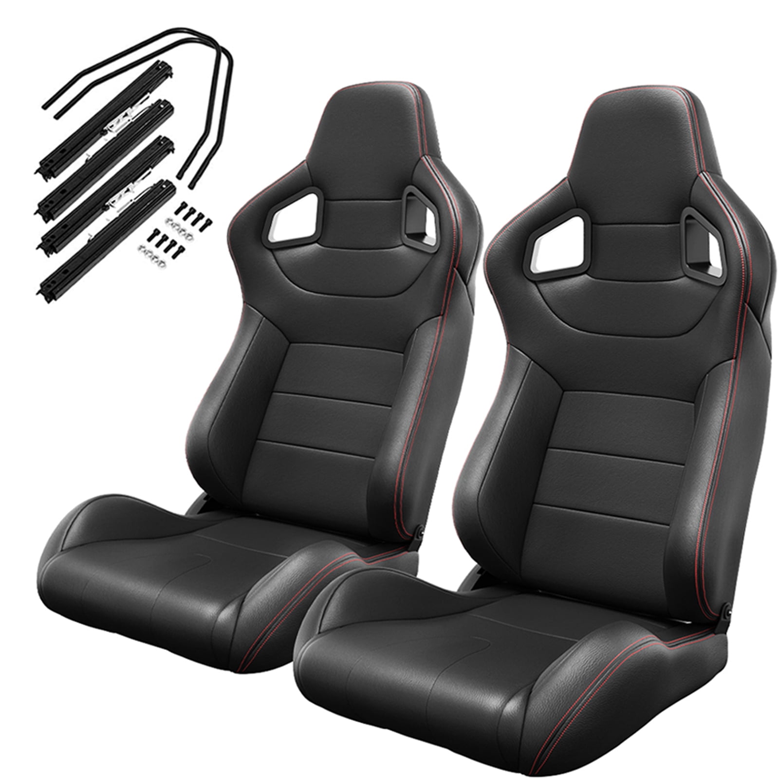 Pair of Universal Racing Seats, PVC Racing Bucket Seats, Reclinable for ...