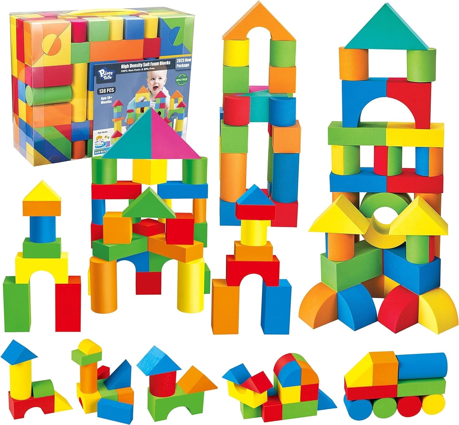 Pairez Toys Foam Blocks for Toddlers, 138 Pieces EVA Soft Stacking ...