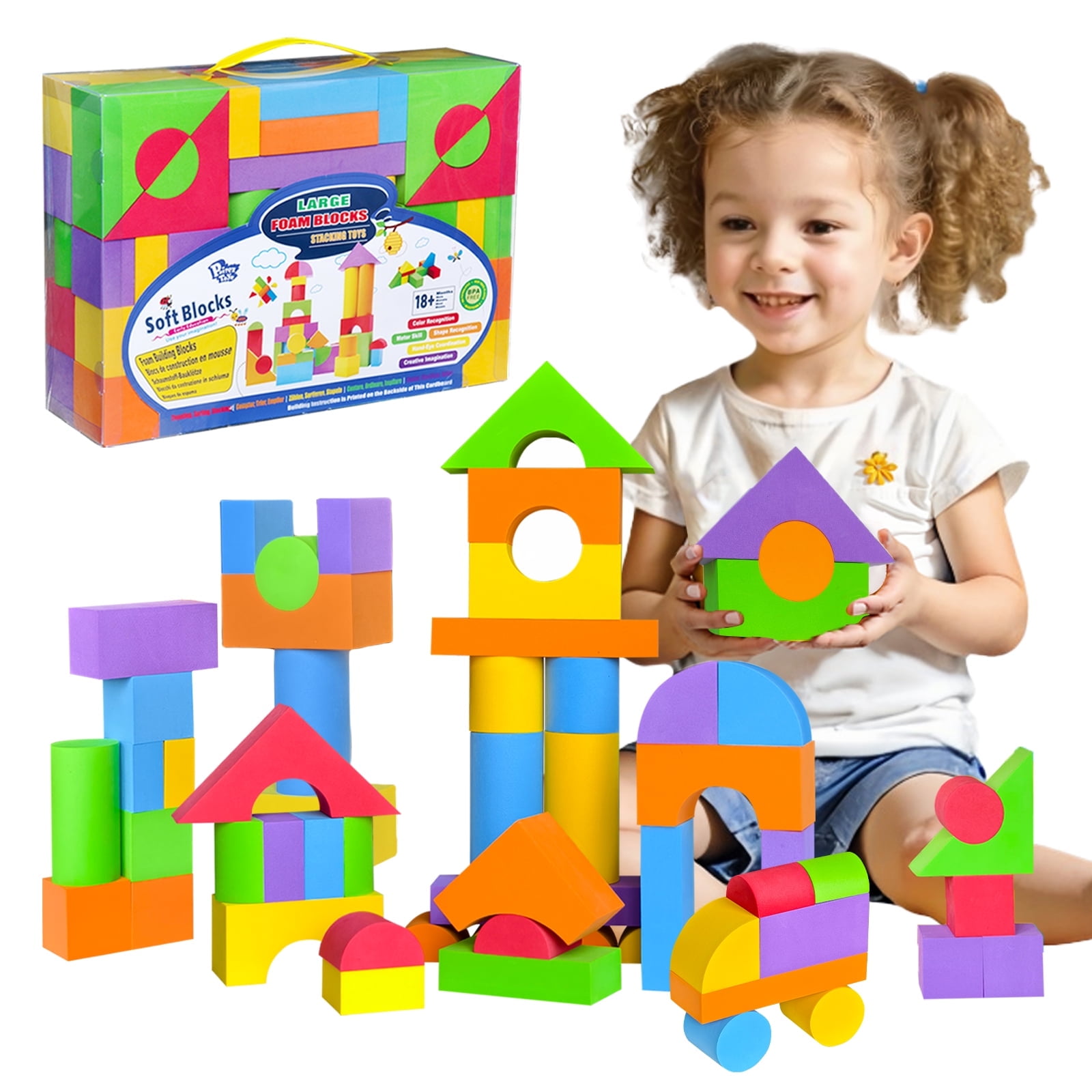 Pairez Toys Soft Foam Building Blocks for Toddlers 61PCS, Montessori ...