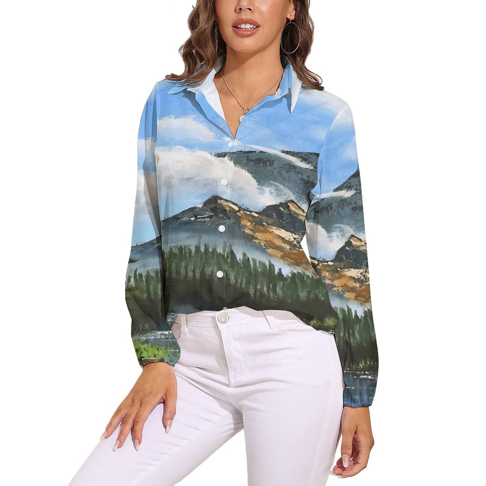Paisagem Mountain Long Sleeve Blouse Woman Streetwear Casual Shirts ...