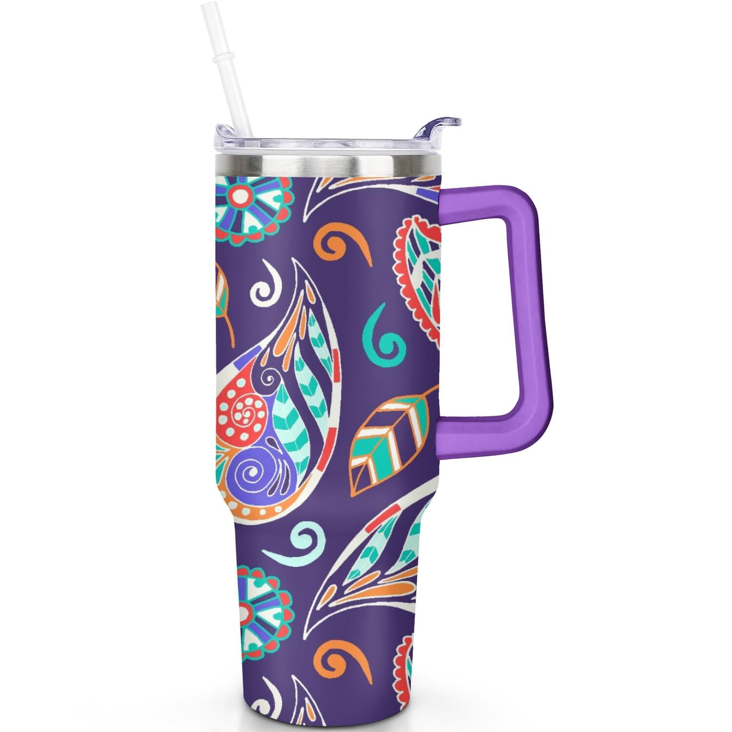Paisley 40oz Tumbler with Handle Spill Proof Lid Paisley Theme 40 oz ...