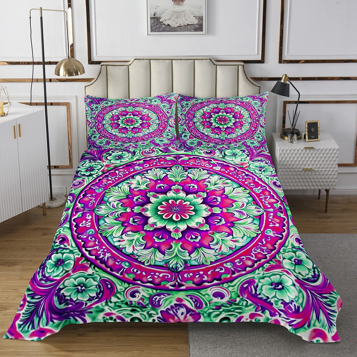 Paisley Bedding Set King,Psychedelic Mandala Bedspread Set Teens Adult,Aesthetic Floral Coverlet ...