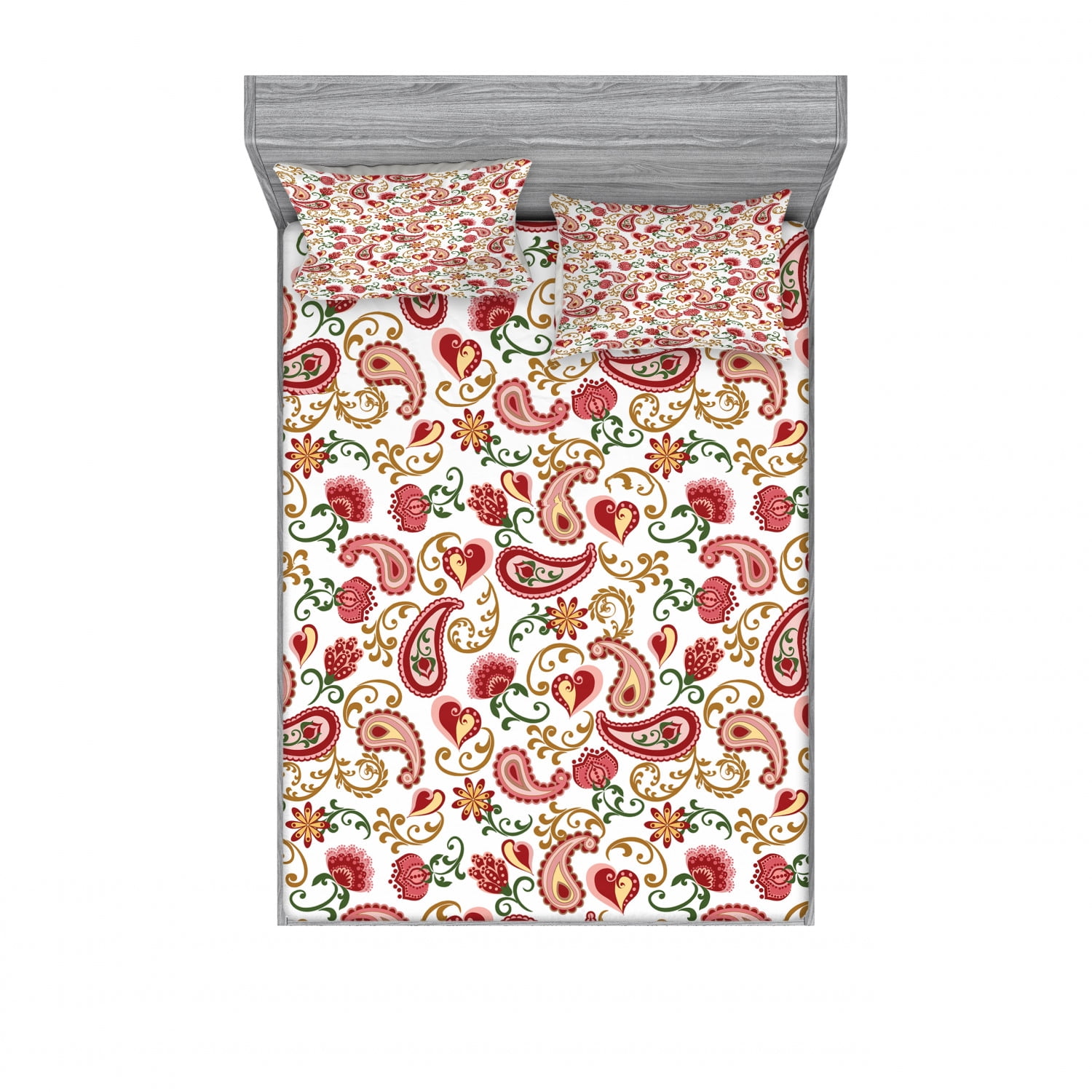 Paisley Bedding Set with Sheet & Covers, Style Rose and Swirled Floret ...