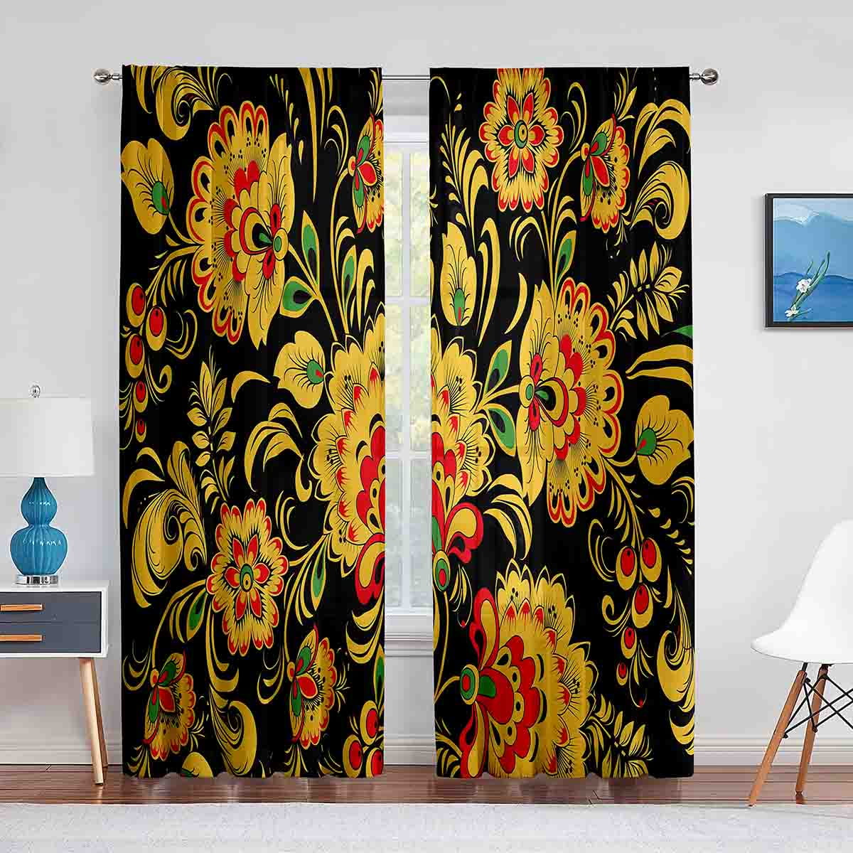Paisley Blue Floral Patterns Tulle Curtains for Living Room ration ...