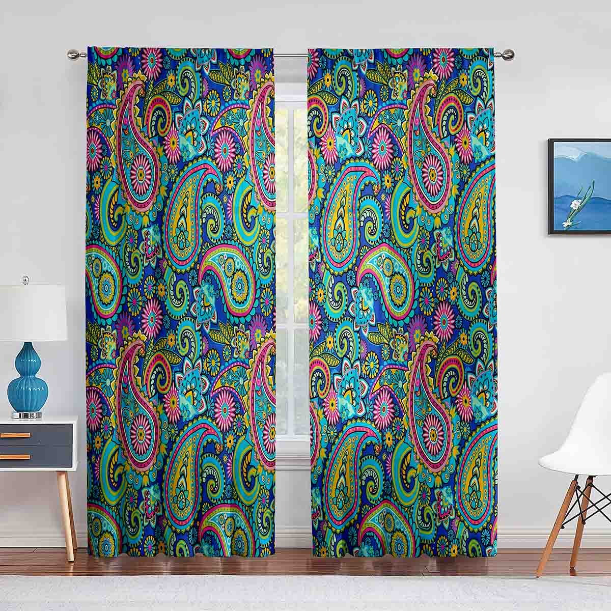 Paisley Blue Floral Patterns Tulle Curtains for Living Room ration ...