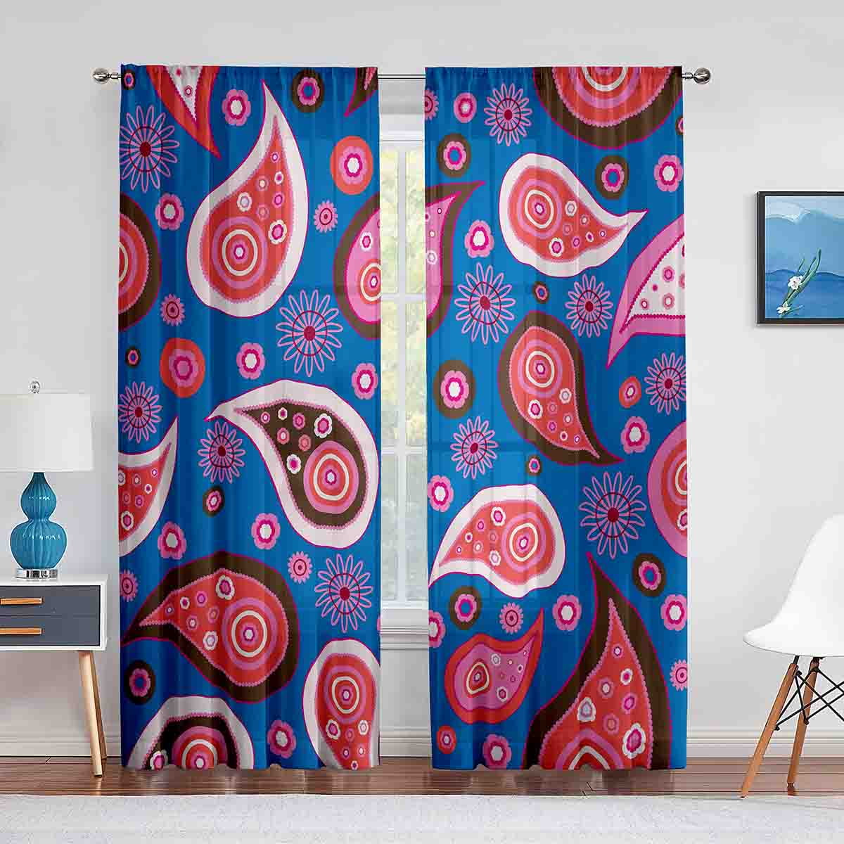 Paisley Blue Floral Patterns Tulle Curtains for Living Room ration ...