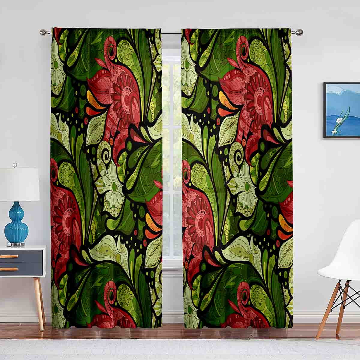 Paisley Blue Floral Patterns Tulle Curtains for Living Room ration ...
